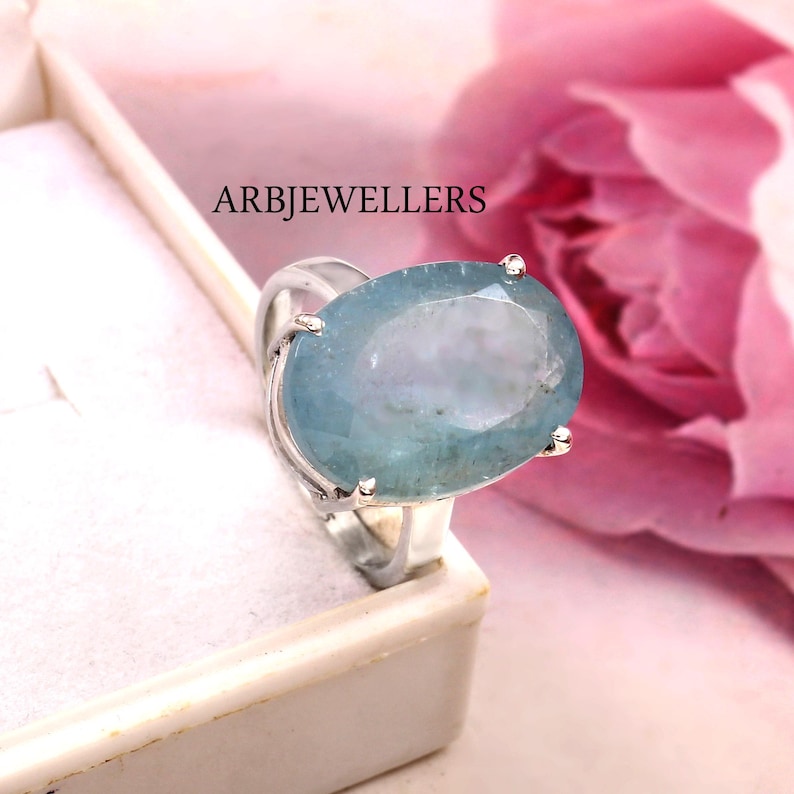 Handmade Aquamarine Ring: Oval Sterling Silver Solitaire, March ...