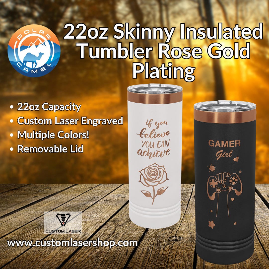 22oz Rose Gold Engraved Skinny Tumblers . Travel Mug Custom Laser ...