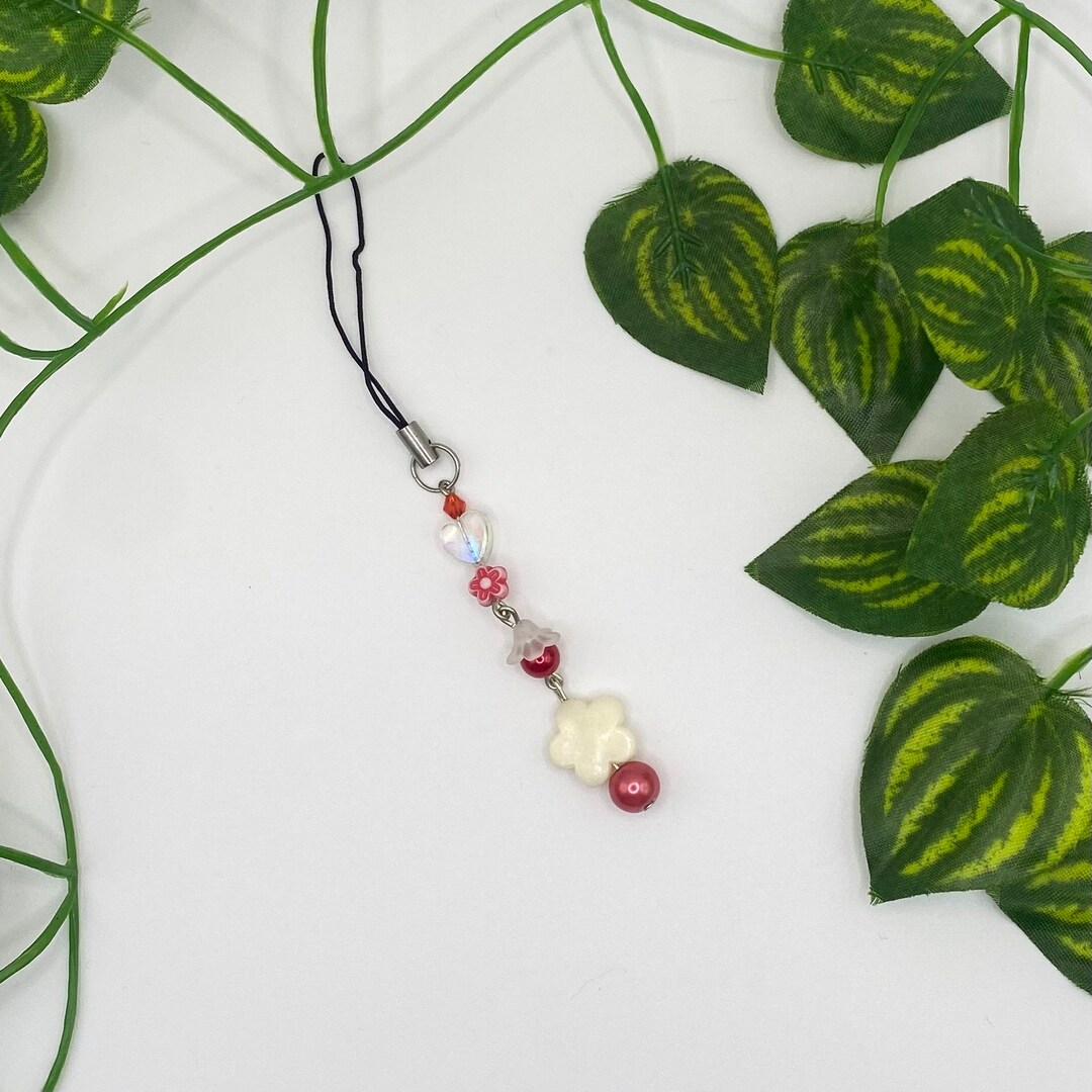 Red Phone Charm // Affordable Accessory, Beaded Phone Charm, Affordable ...