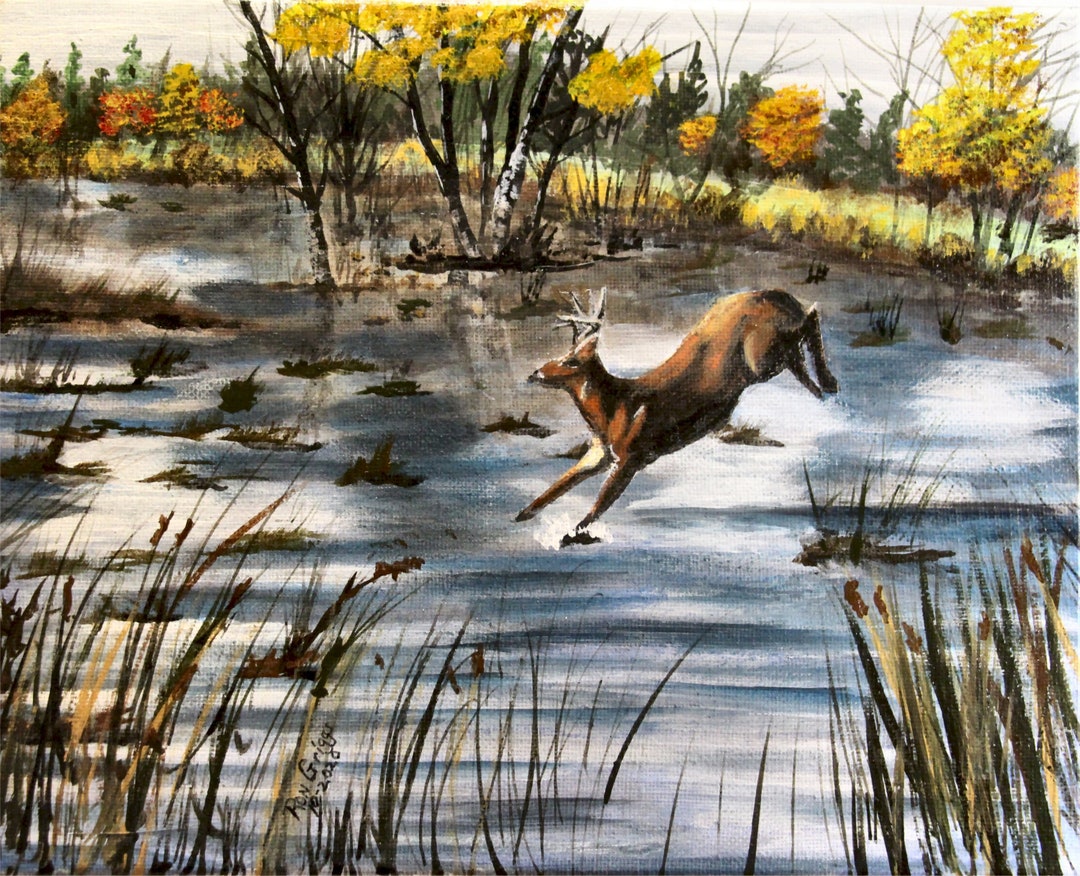 Whitetail Deer Buck Crossing the Swamp. - Etsy