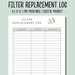 Filter Replacement Log Printable | Air, HVAC, Pool Replacement Filter ...