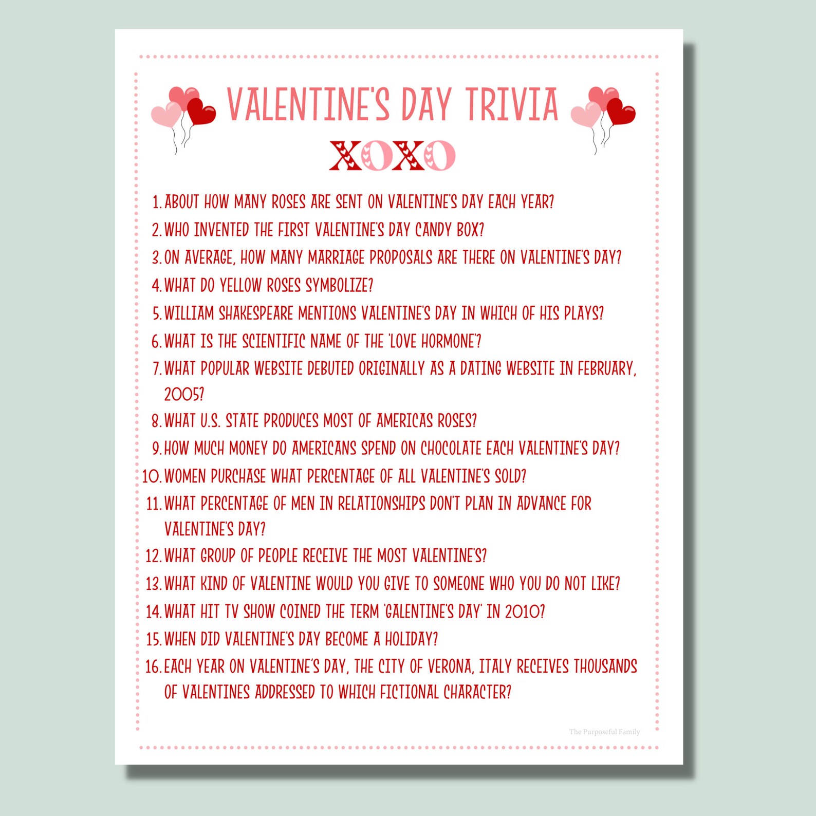 Valentine’s Day Trivia Game | Valentine’s Printable Games | Galentine’s ...