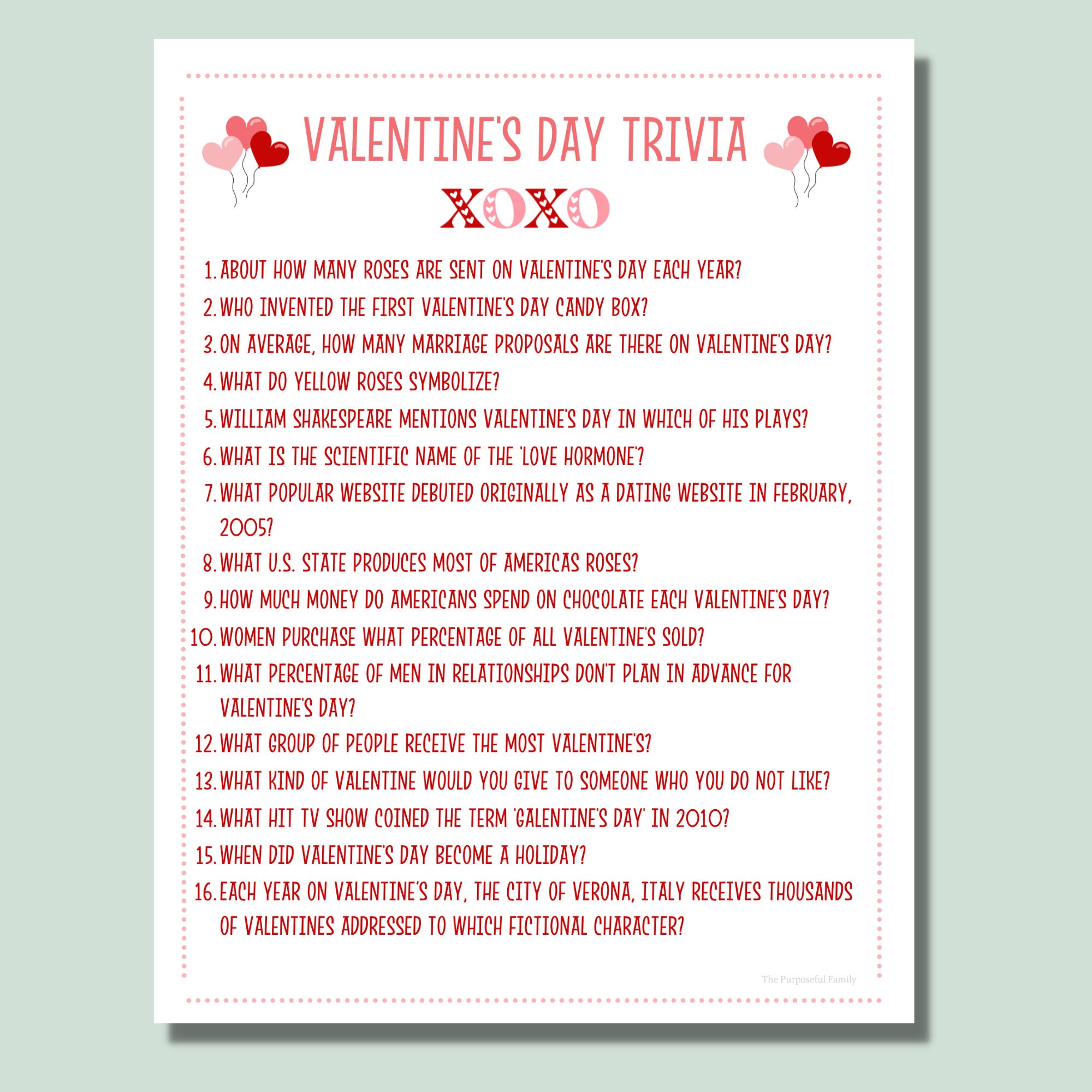 Valentine’s Day Trivia Game | Valentine’s Printable Games | Galentine’s ...