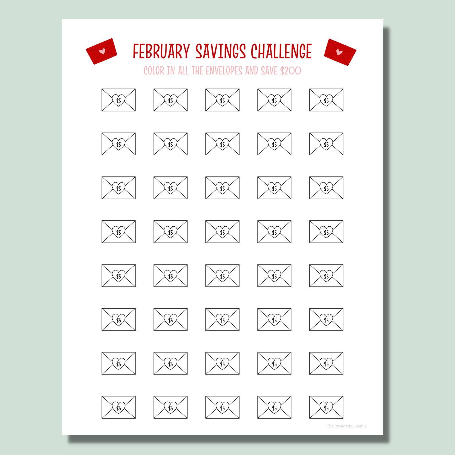 5 Dollar February Savings Challenge Printable | Valentine’s Day Savings ...