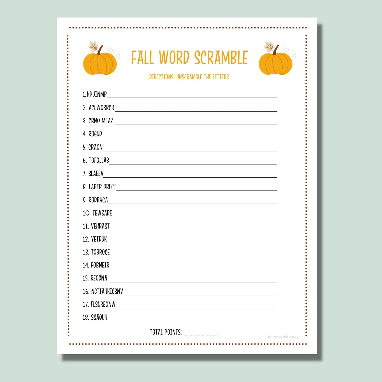 Fall Word Scramble Game | Autumn Fun Printable Game | Fall Kids ...