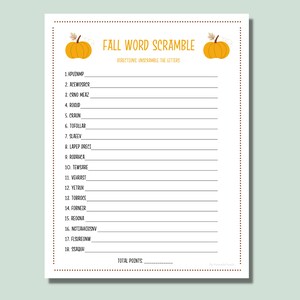 Fall Word Scramble Game | Autumn Fun Printable Game | Fall Kids ...