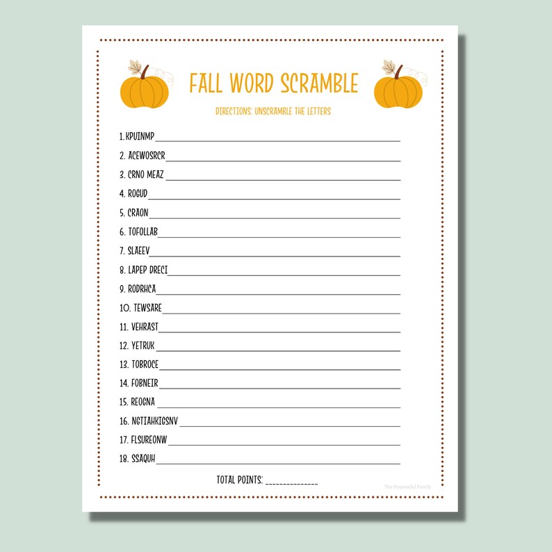 Fall Word Scramble Game | Autumn Fun Printable Game | Fall Kids ...