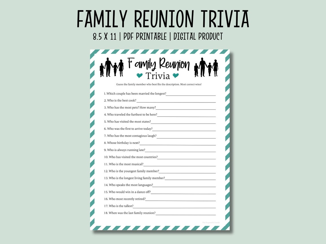 Family Reunion Trivia Game | Family Reunion Activity | Family Gathering ...