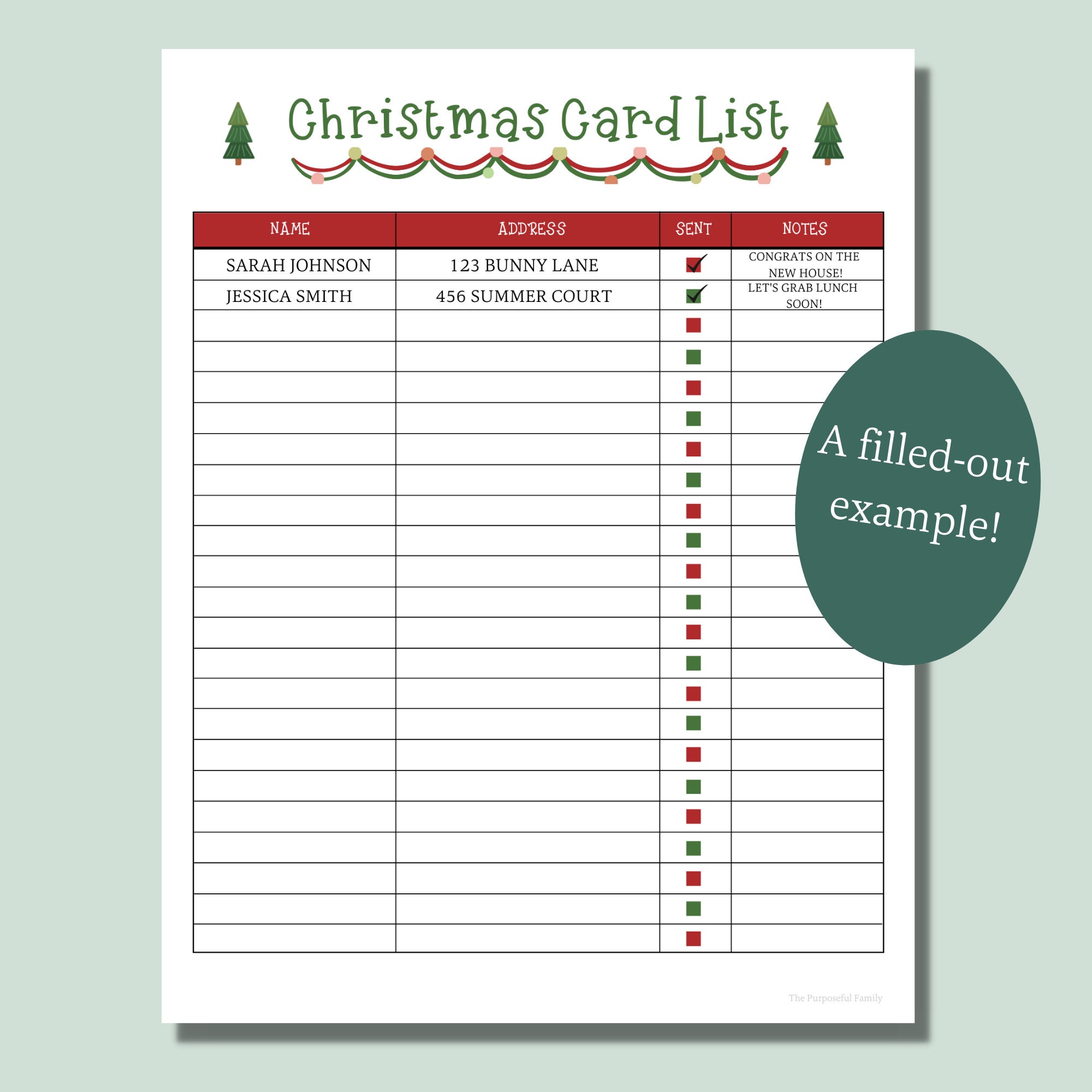 Christmas Card List Printable Checklist | Holiday Card Tracker ...