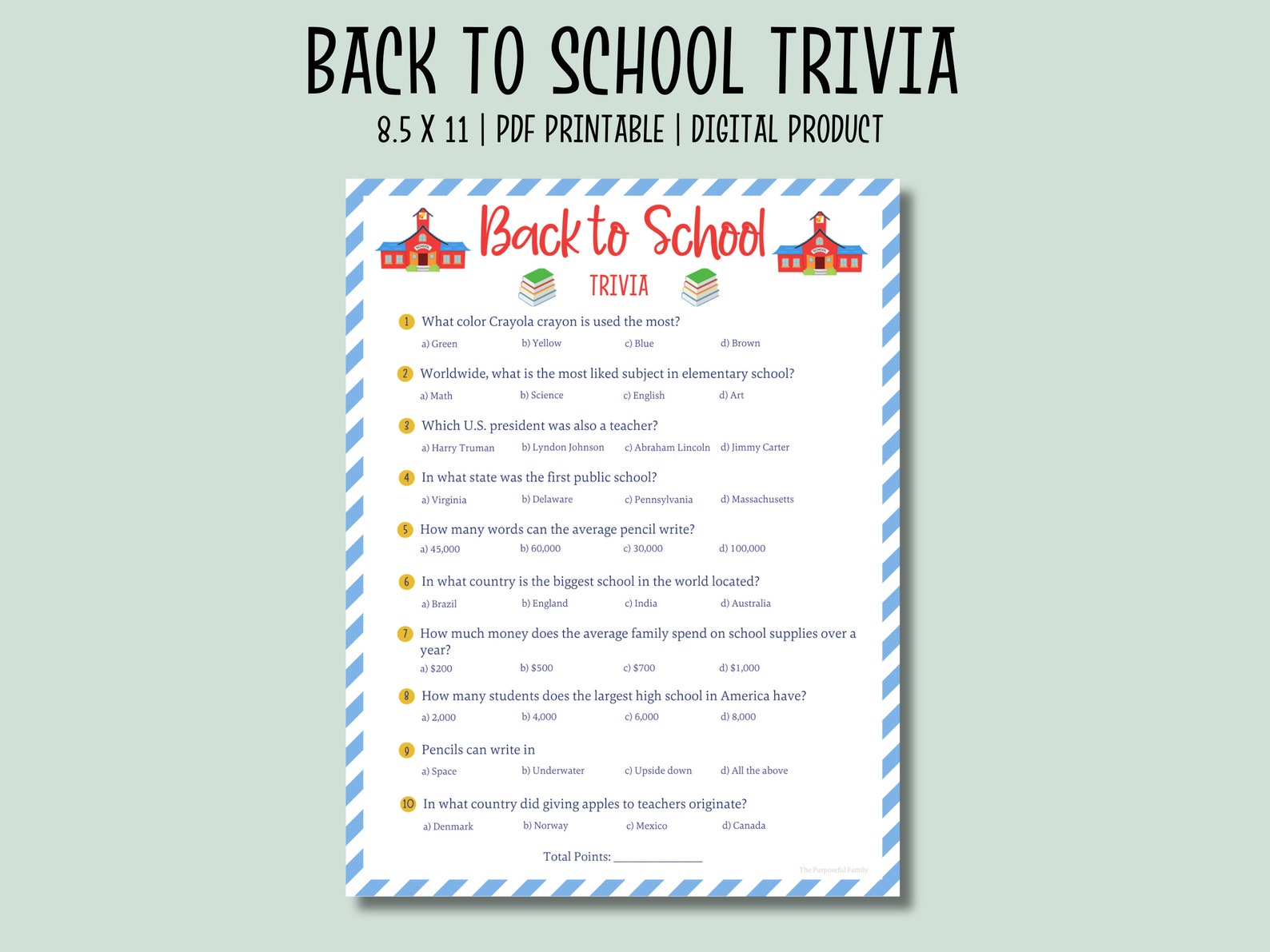 Back to School Trivia Game | First Day of School Activity | School Quiz ...