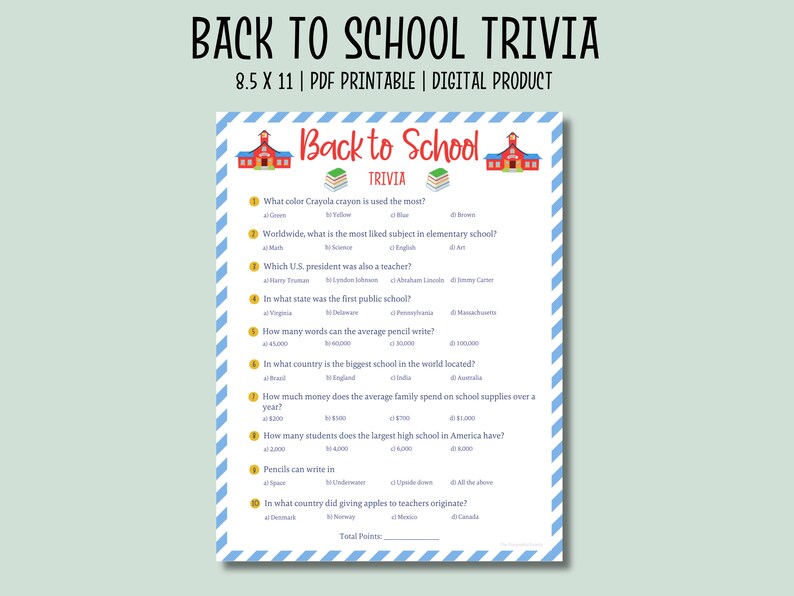 Back to School Trivia Game | First Day of School Activity | School Quiz ...