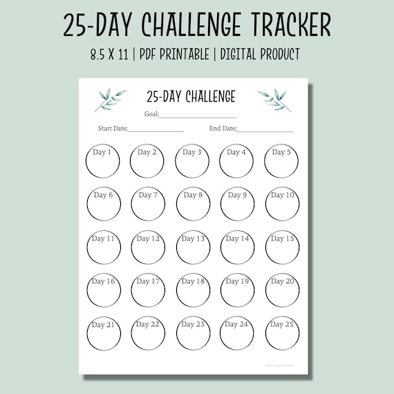 25 Day Challenge Tracker Printable Habit Tracker Goal Etsy