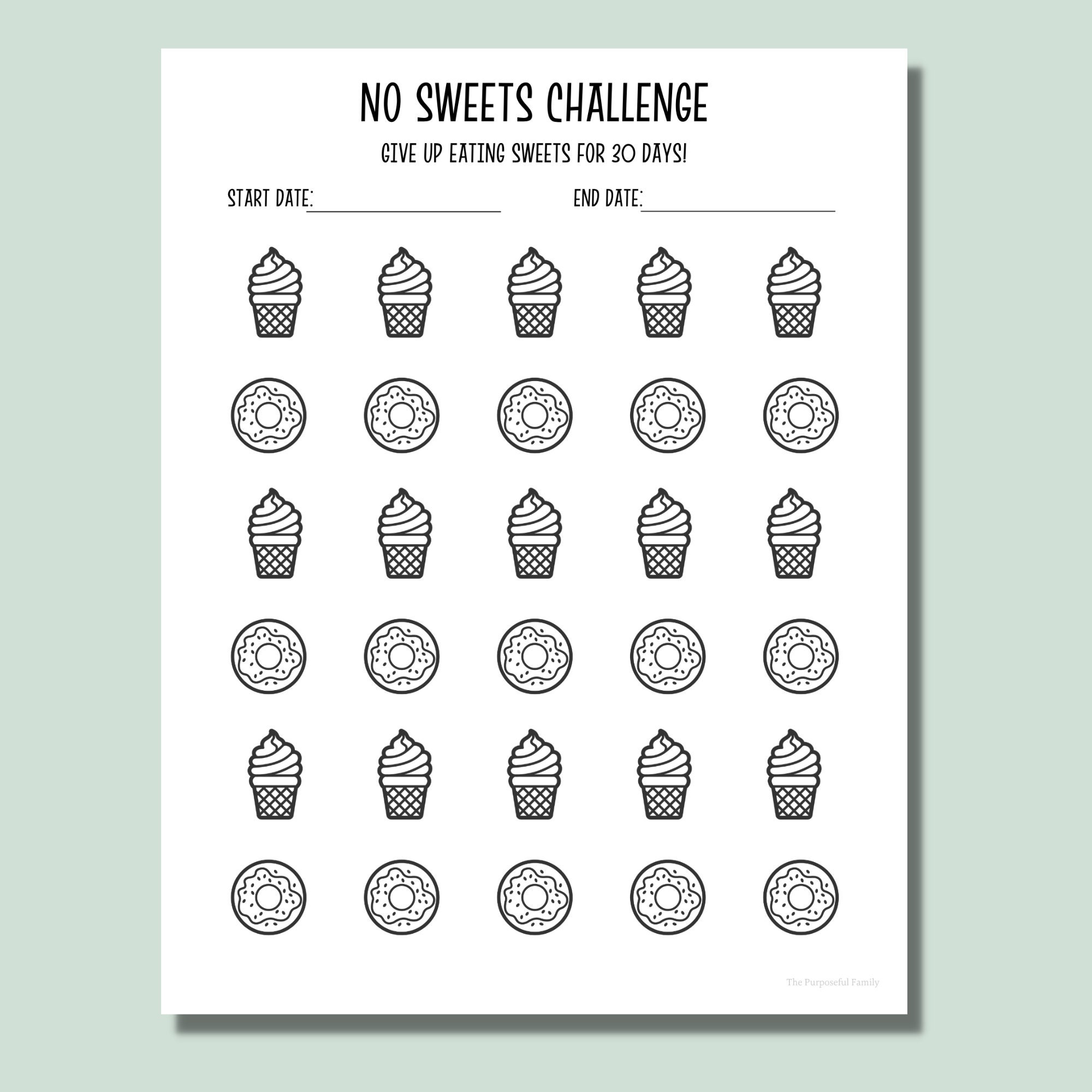 No Sweets Challenge Printable Tracker | Health Challenge Tracker ...