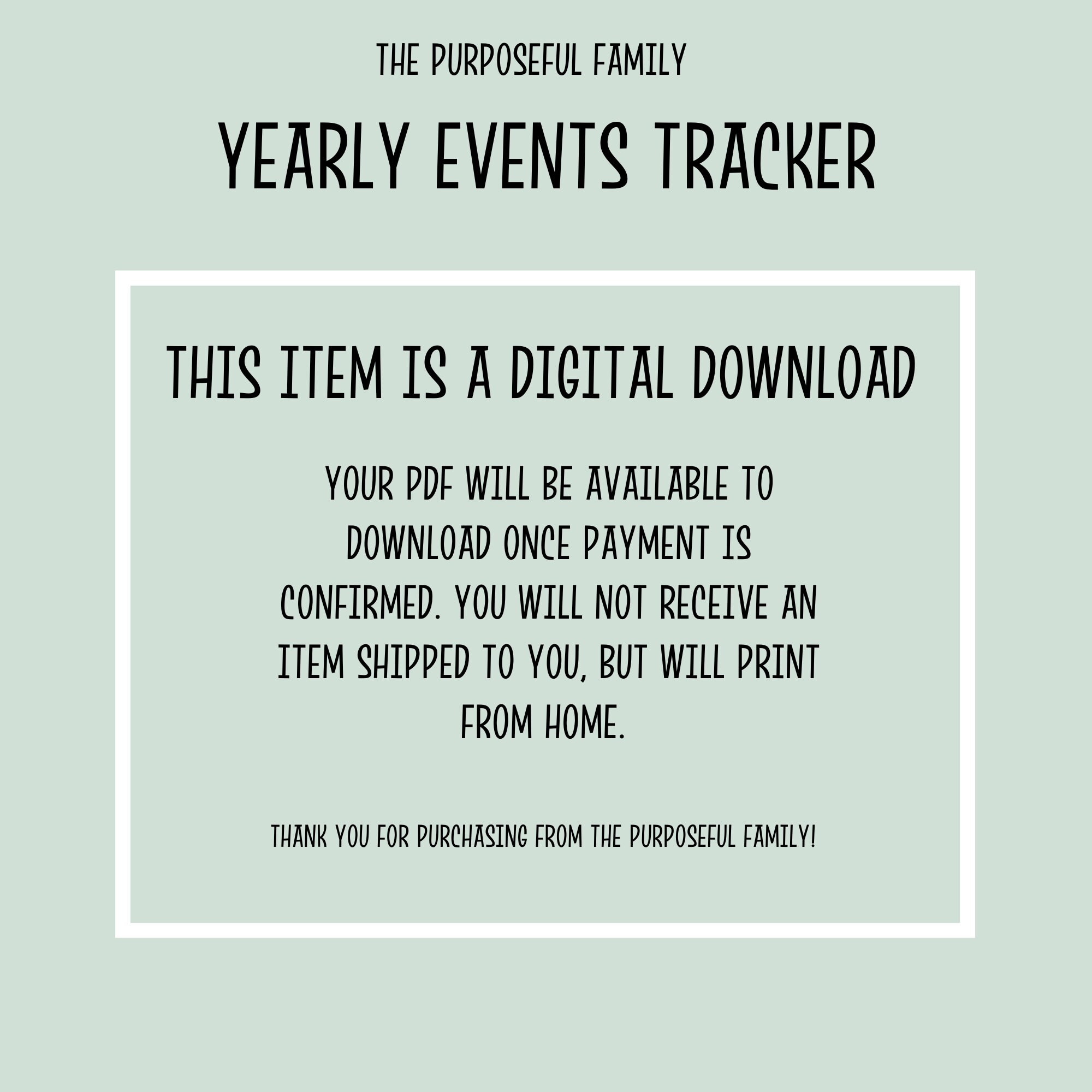 Yearly Events Planner | Annual Event Tracker Tracker | Birthday ...