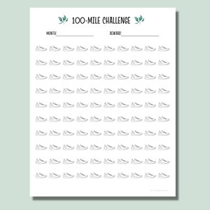 100 Mile Challenge Tracker Printable Running Tracker Walking Tracker ...