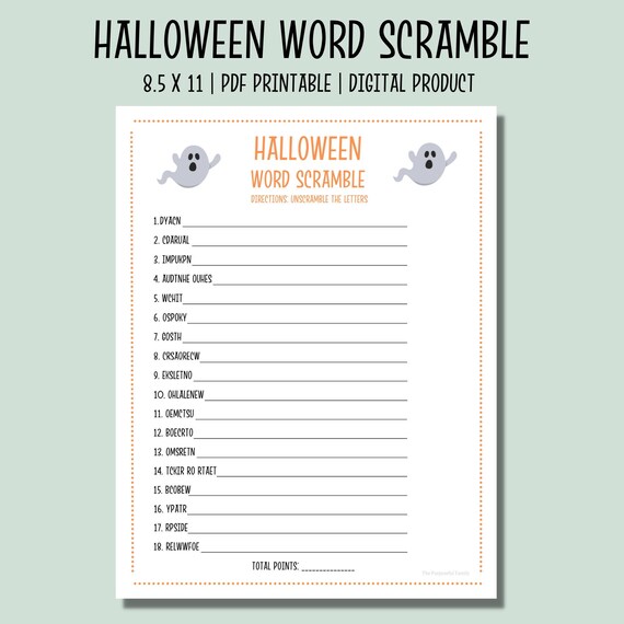 Halloween Word Scramble Game Halloween Fun Printable Game - Etsy