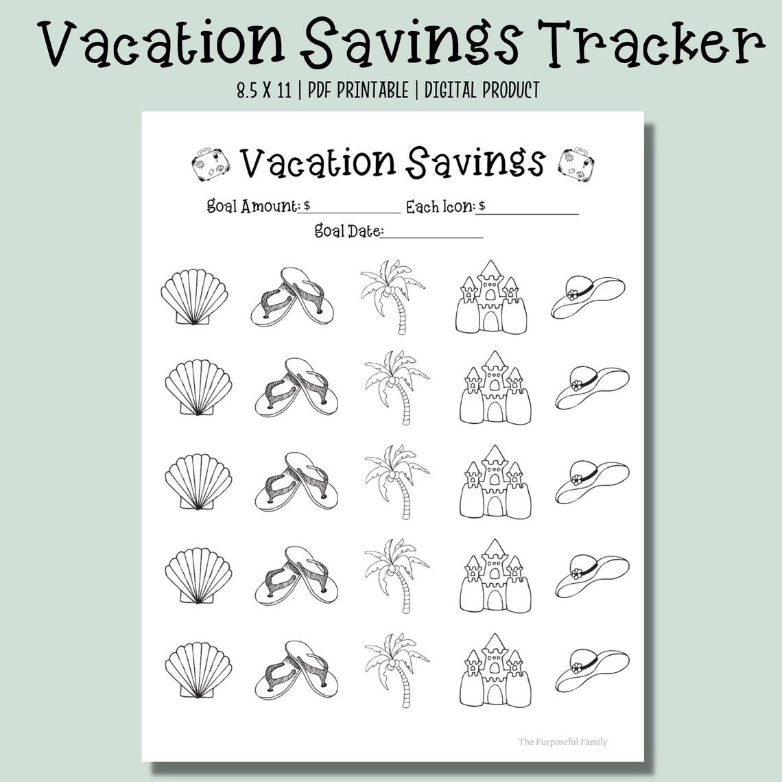 Vacation Fund Savings Tracker Printable | Beach Vacation Savings ...