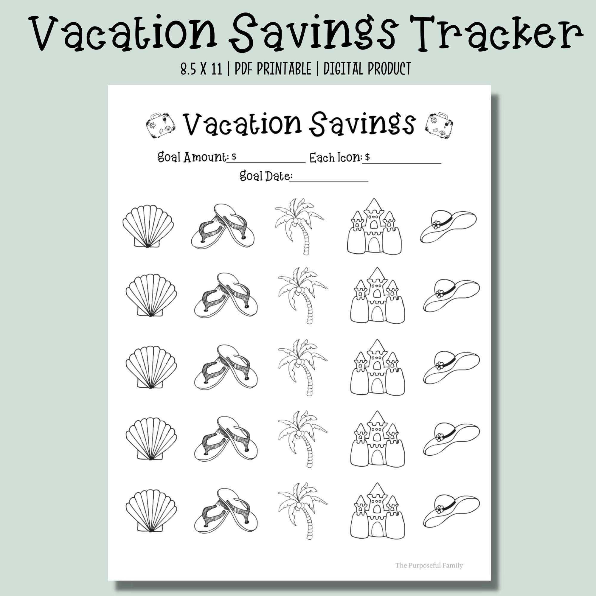 Vacation Fund Savings Tracker Printable | Beach Vacation Savings ...