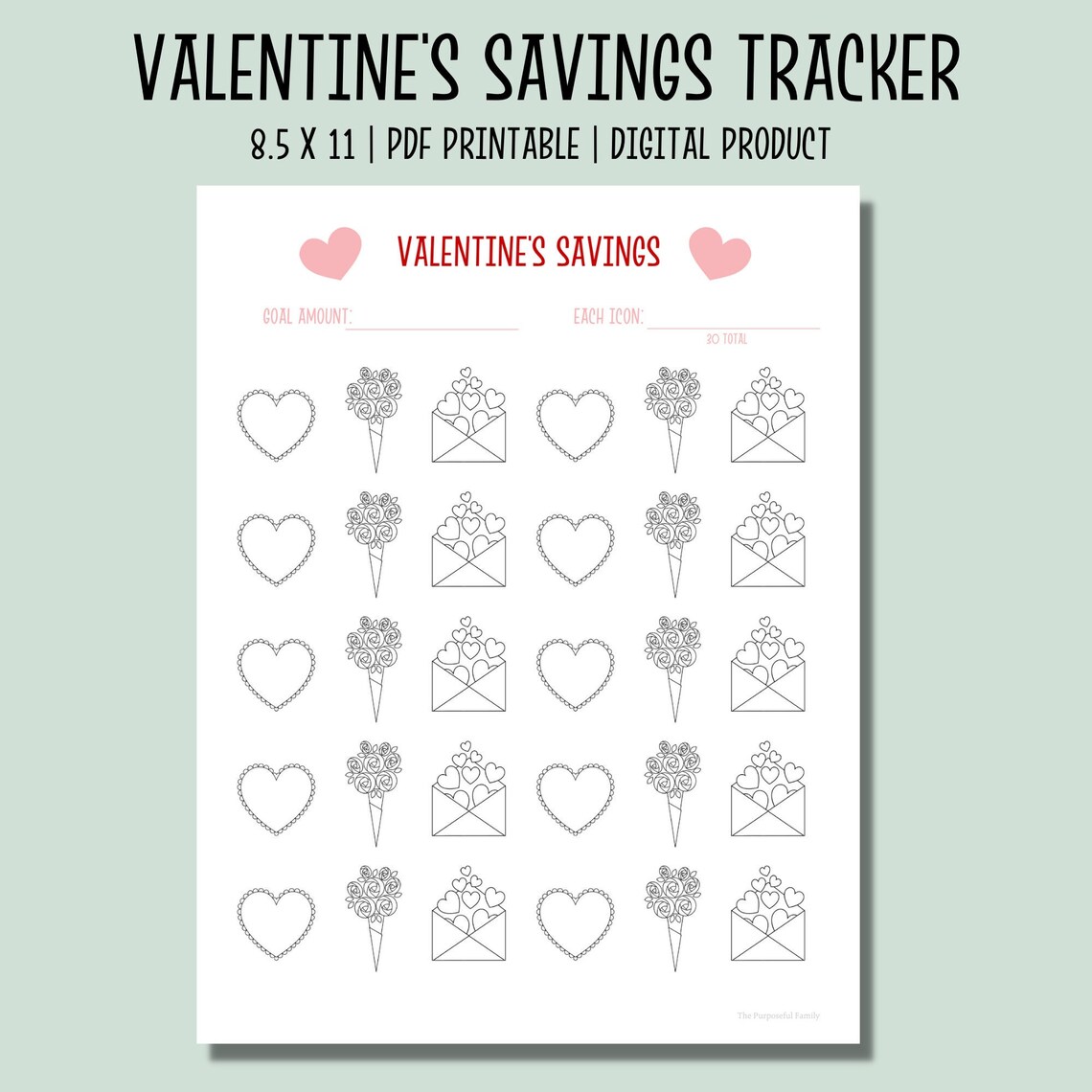 Valentine’s Day Savings Tracker Printable | Money Saving Challenge ...