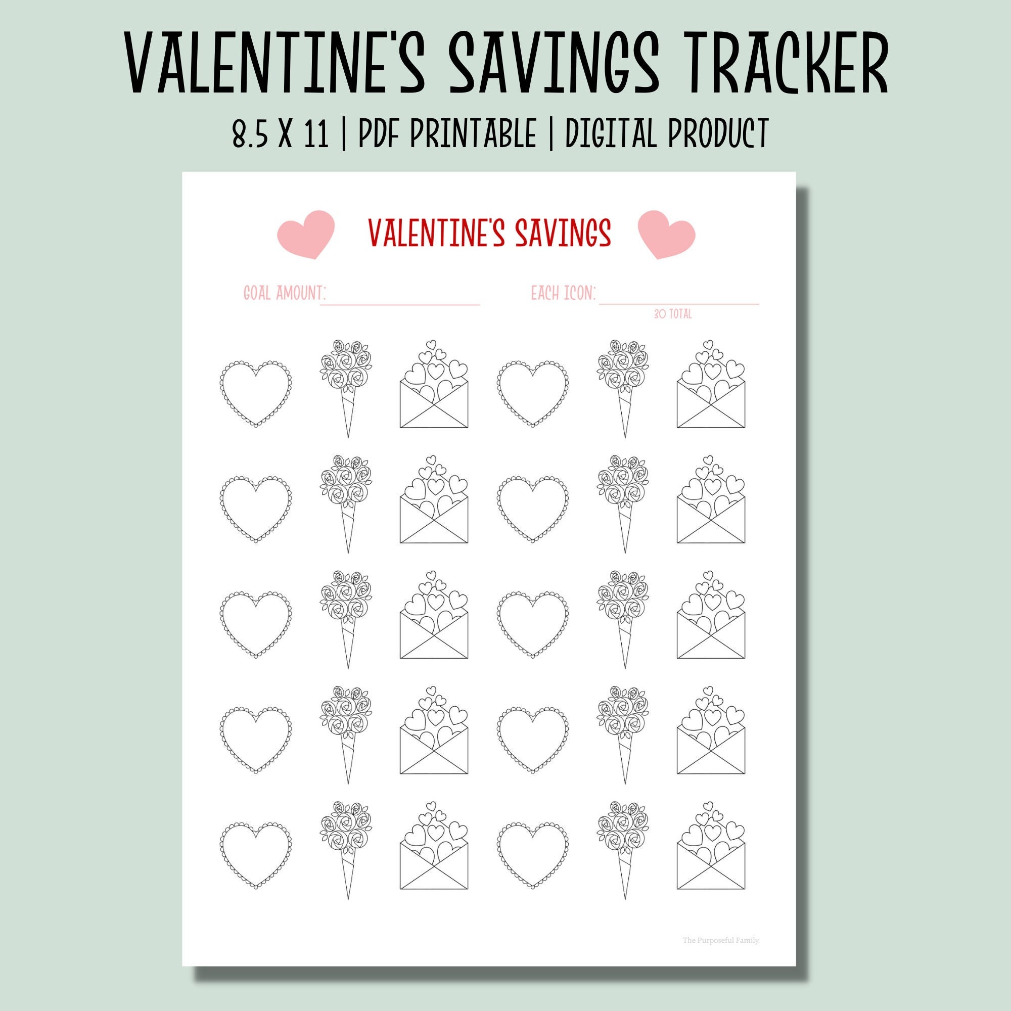 Valentine’s Day Savings Tracker Printable | Money Saving Challenge ...