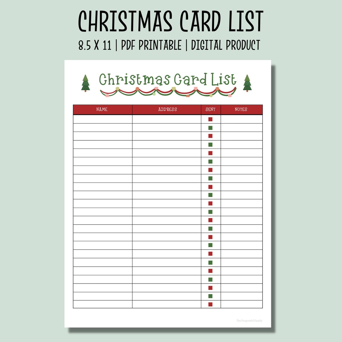 Christmas Card List Printable Checklist | Holiday Card Tracker ...