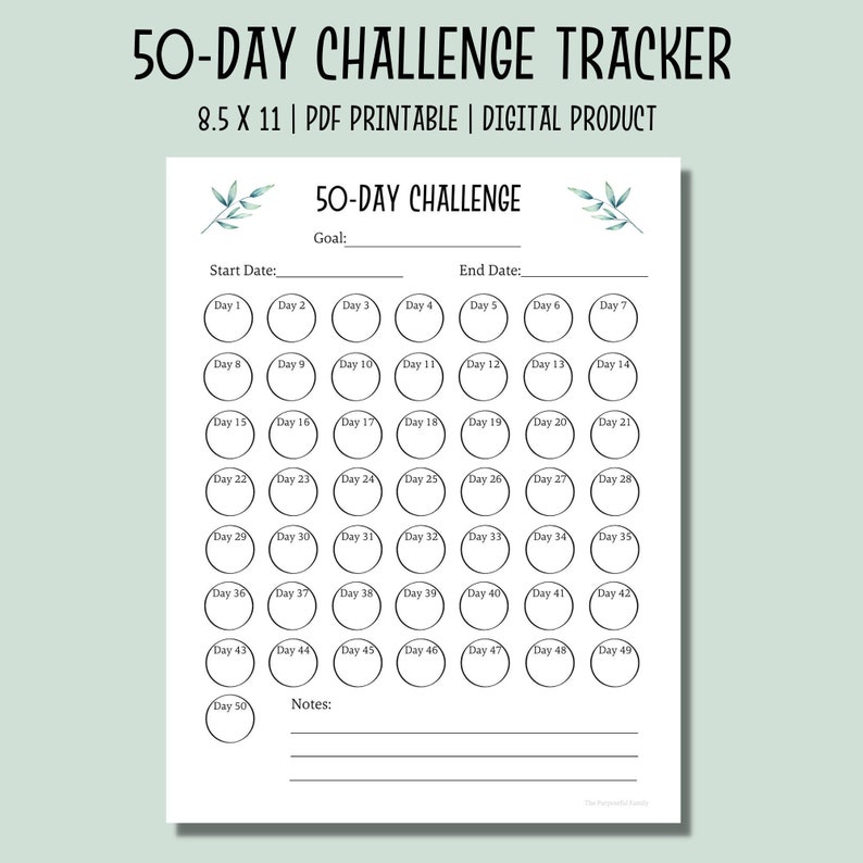 50 Day Challenge Tracker Printable | Printable Habit Tracker | 50 Day ...