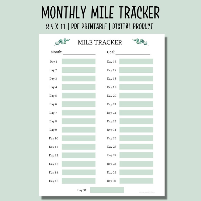 Monthly Mile Tracker | Running Tracker | Walking Tracker | Exercise ...