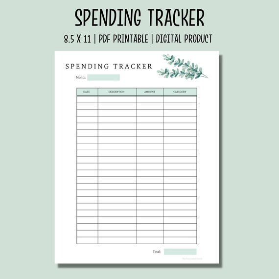 Spending Tracker Printable Budget Sheet Printable Spending | Etsy