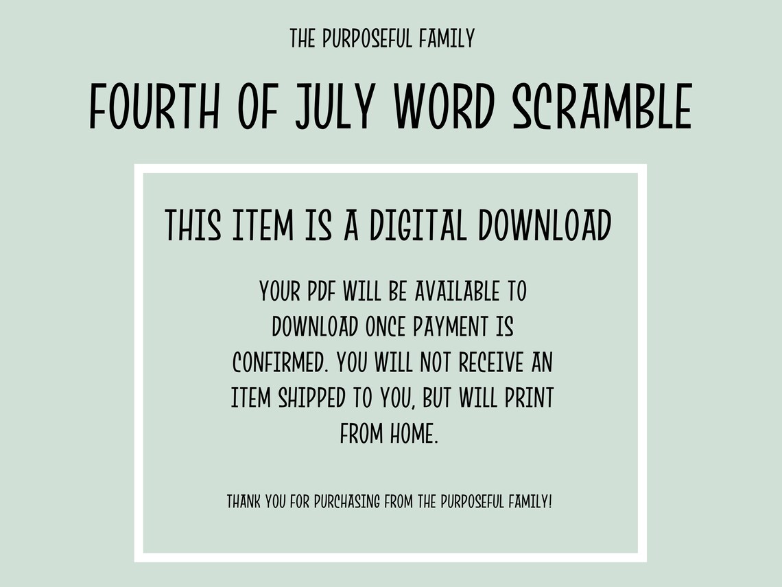 Fourth of July Word Scramble| July 4th Printable Party Game | July 4th ...