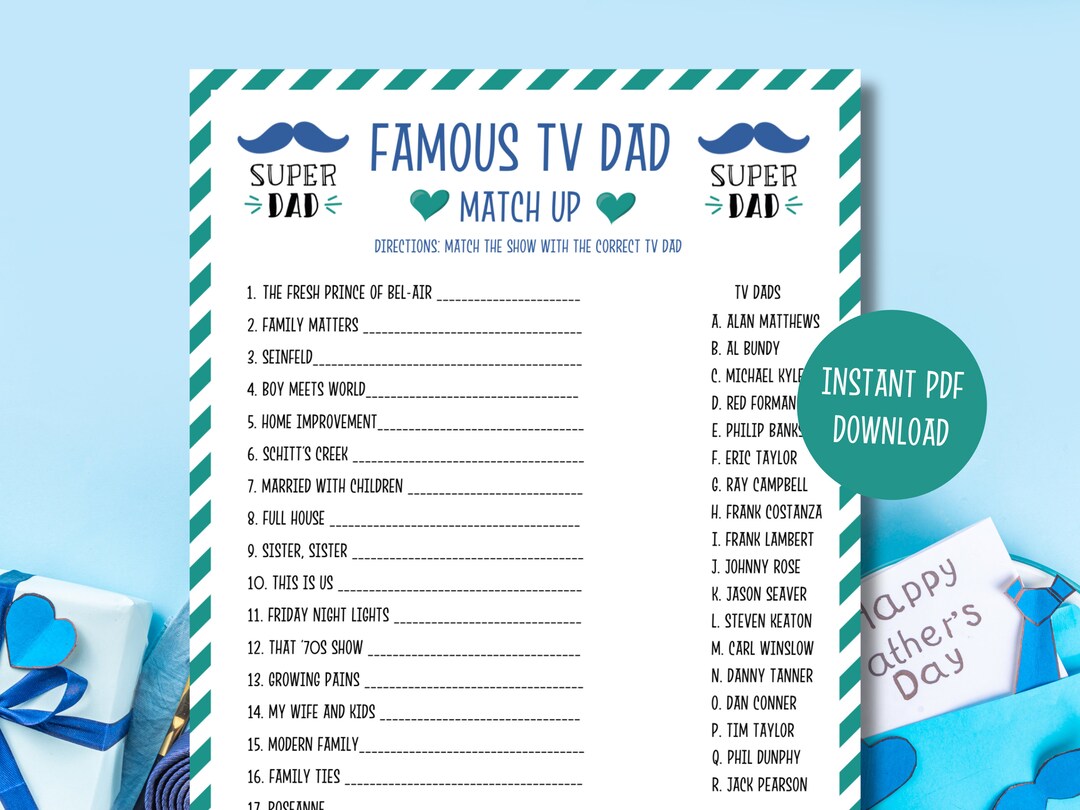 Famous TV Dad Match-up Game | Father’s Day Printable Games for Kids and ...