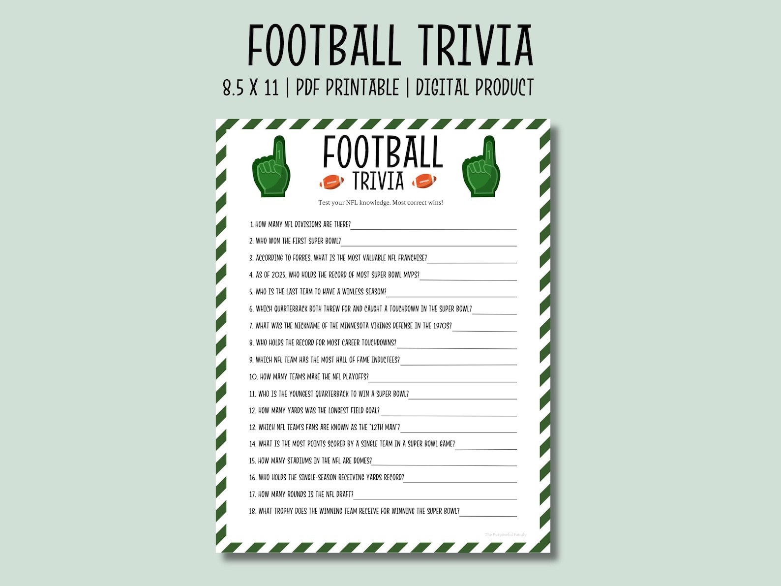 Football Trivia Game | Football Printable Party Game| American Football ...