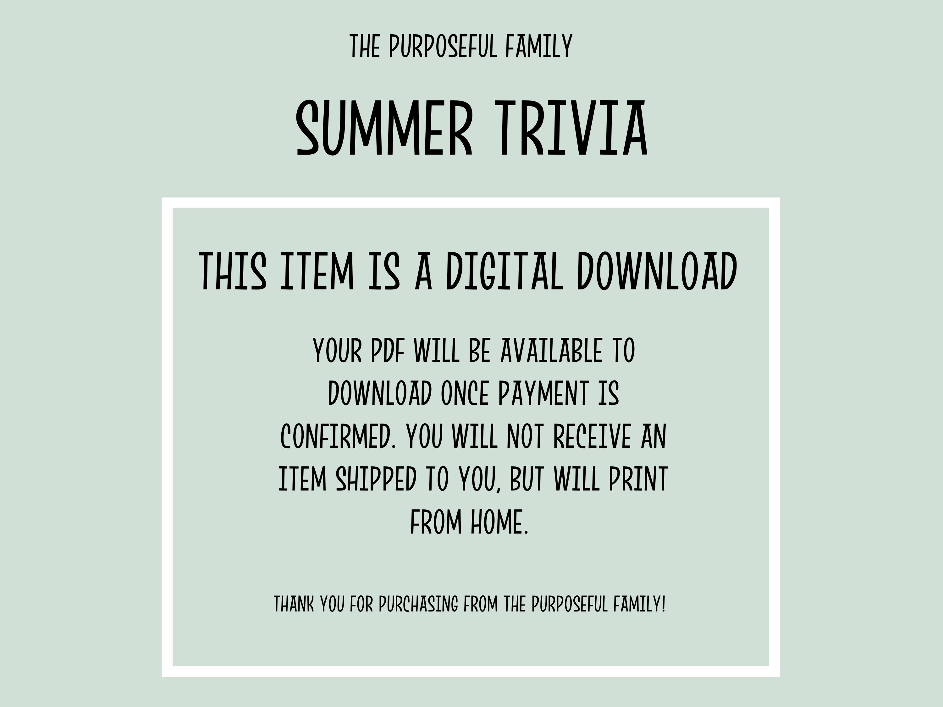 Summer Trivia Game | Summer Printable Party Game | Summer Quiz | Fun ...