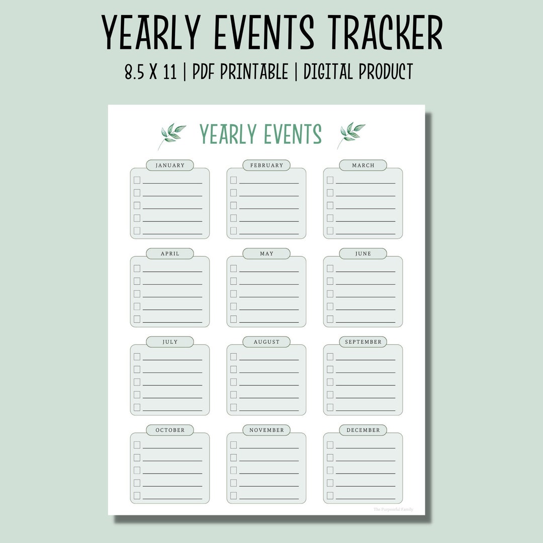 Yearly Events Planner | Annual Event Tracker Tracker | Birthday ...