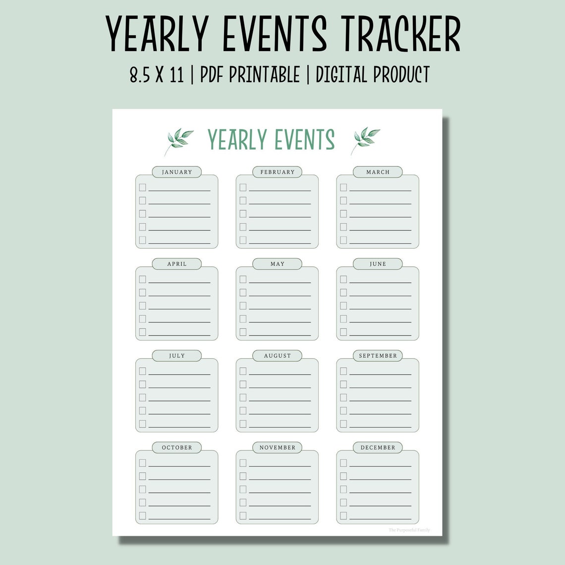 Yearly Events Planner | Annual Event Tracker Tracker | Birthday ...
