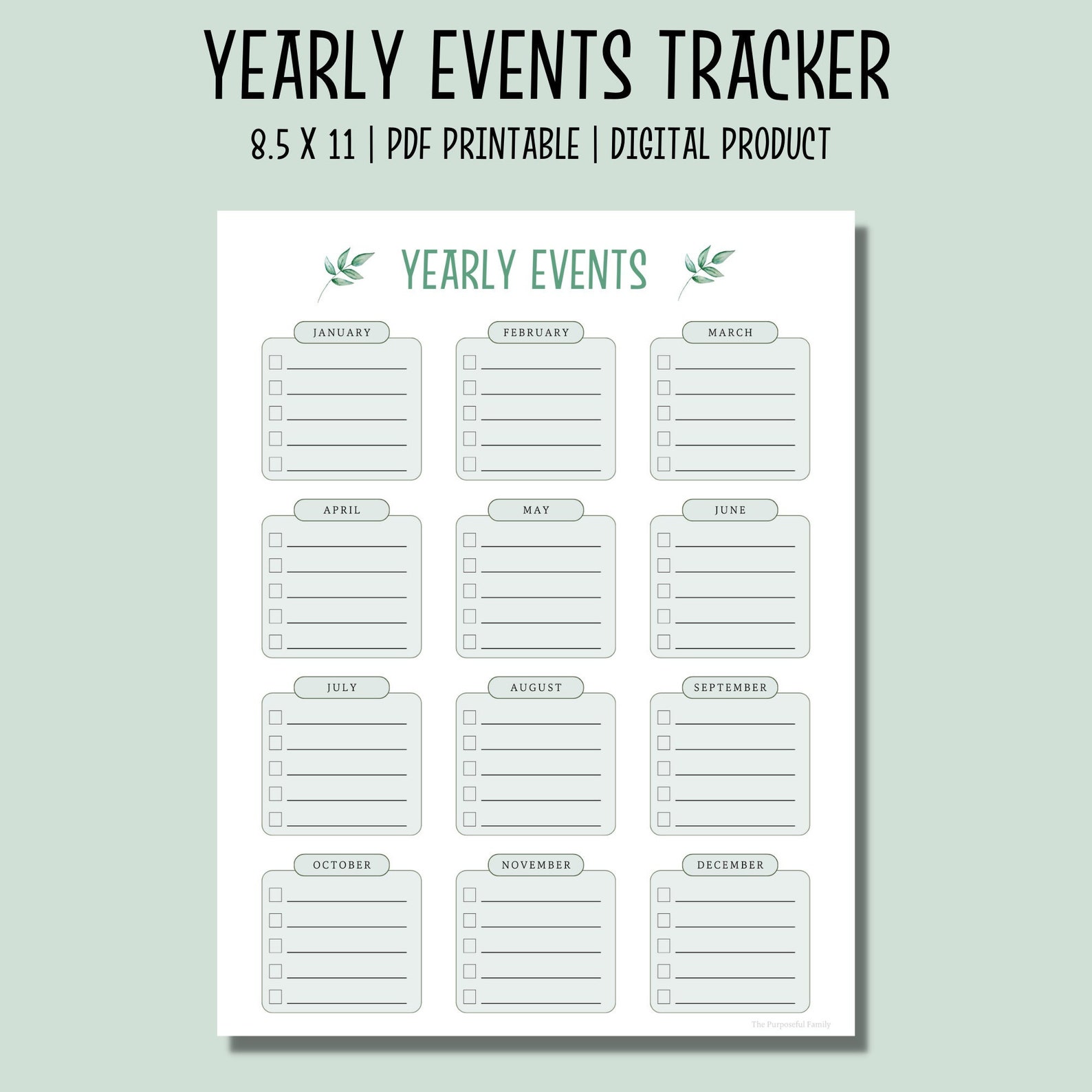 Yearly Events Planner | Annual Event Tracker Tracker | Birthday ...
