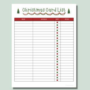 Christmas Card List Printable Checklist Holiday Card Tracker Christmas ...