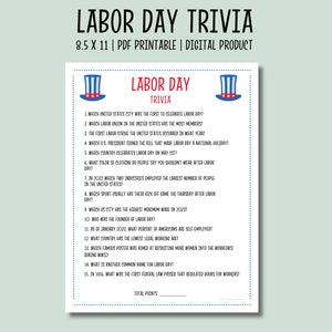 Labor Day Trivia Game | Labor Day Printable Party Games | Patriotic ...