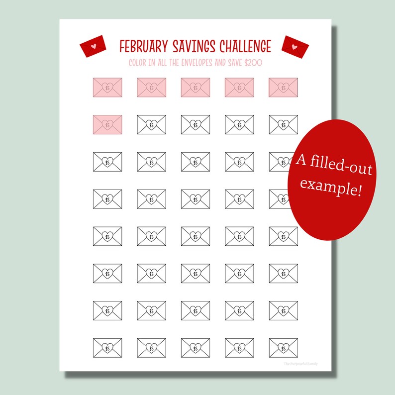 5 Dollar February Savings Challenge Printable | Valentine’s Day Savings ...