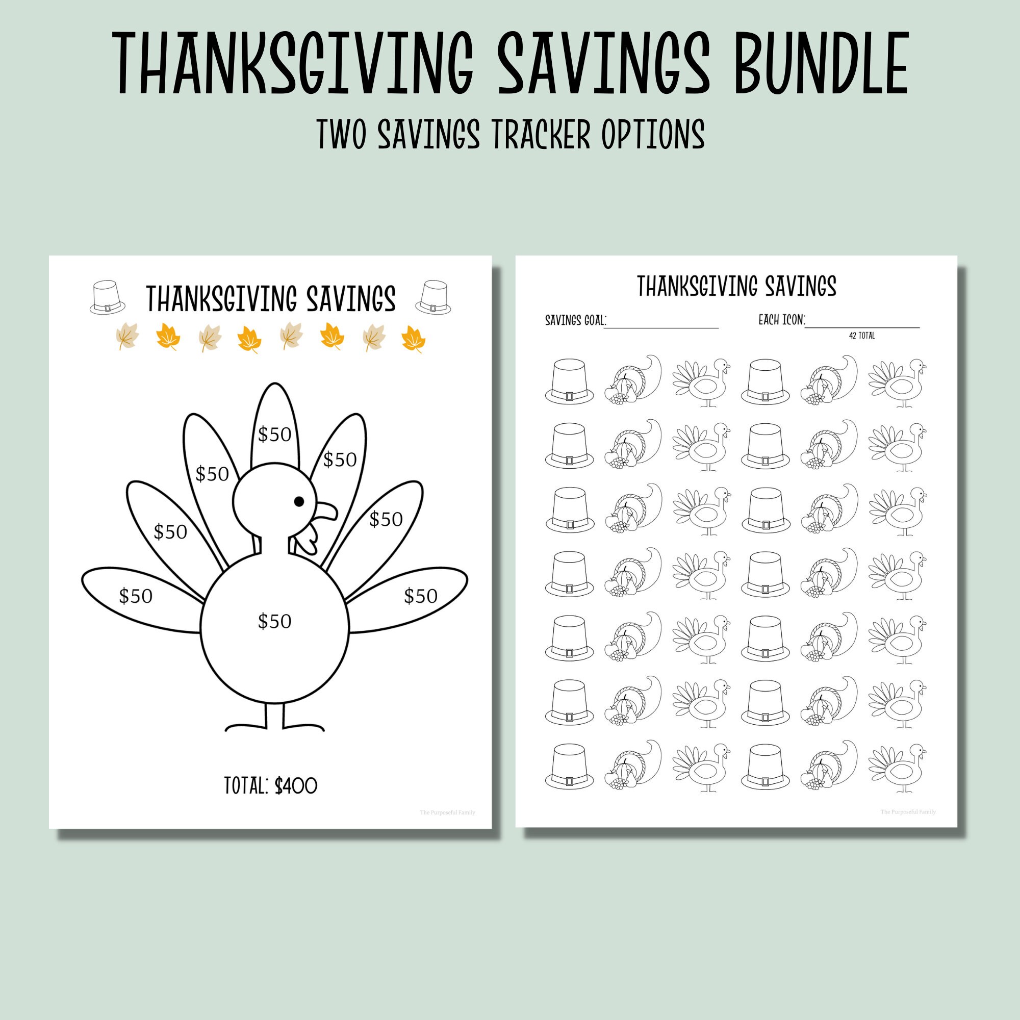 Thanksgiving Savings Bundle Printable | Thanksgiving Savings Tracker ...