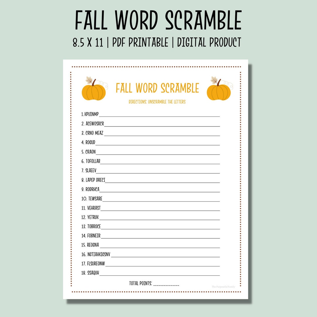 Fall Word Scramble Game | Autumn Fun Printable Game | Fall Kids ...