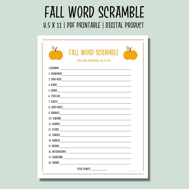 Fall Word Scramble Game | Autumn Fun Printable Game | Fall Kids ...