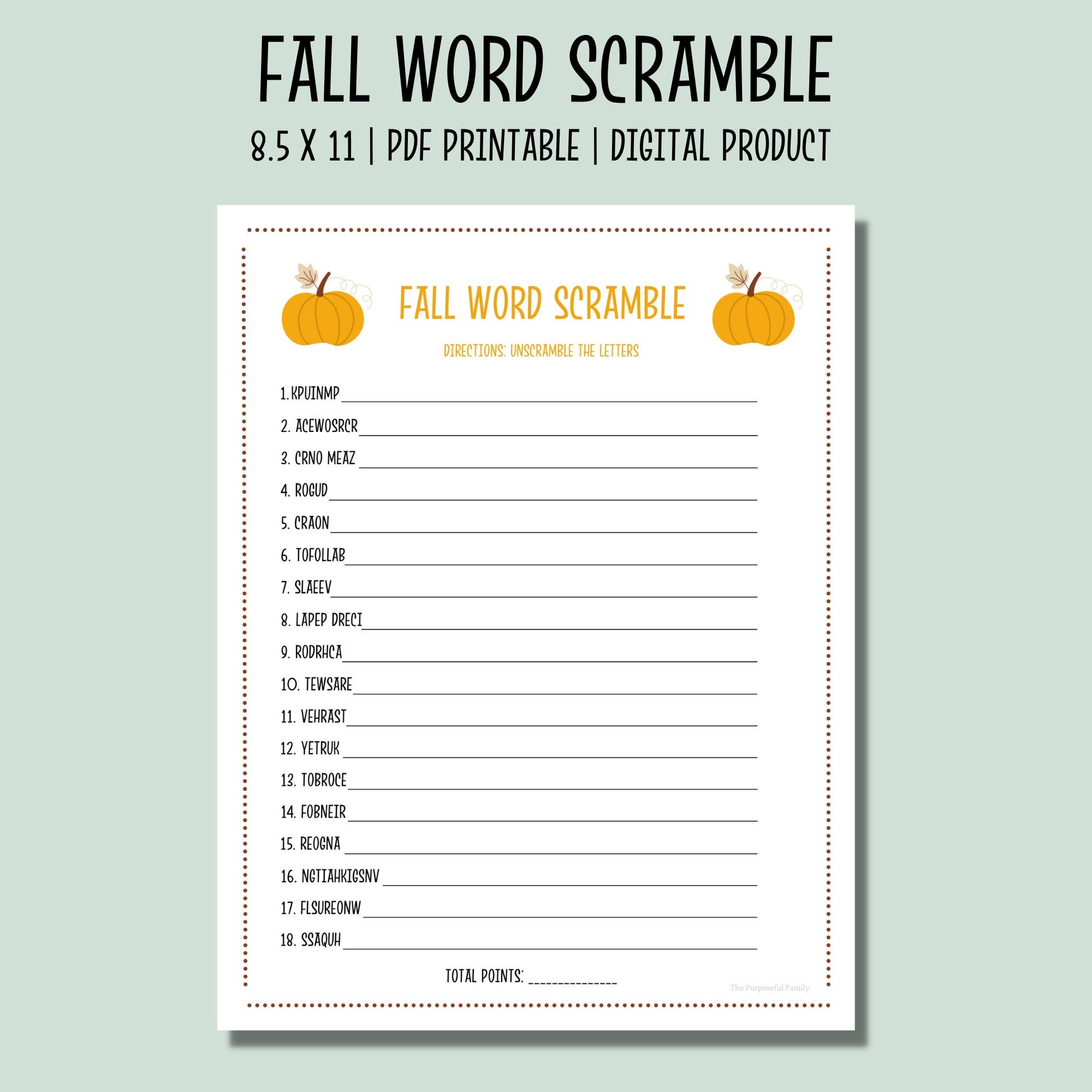 Fall Word Scramble Game | Autumn Fun Printable Game | Fall Kids ...