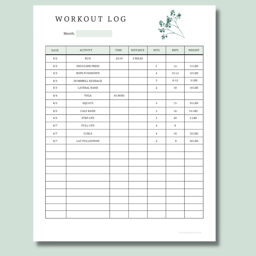 Weekly Workout Log Weekly Workout Schedule Fitness Planner Exercise PDF ...