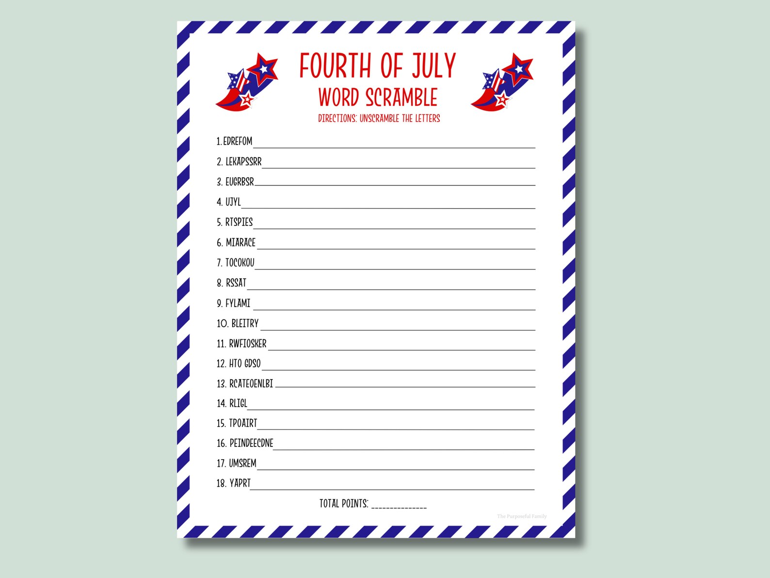 Fourth of July Word Scramble| July 4th Printable Party Game | July 4th ...