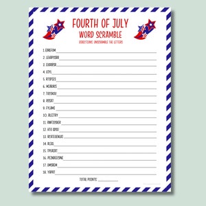 Fourth of July Word Scramble| July 4th Printable Party Game | July 4th ...
