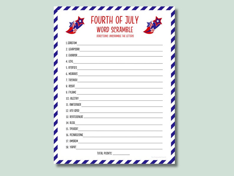 Fourth of July Word Scramble| July 4th Printable Party Game | July 4th Word Kids Activity ...