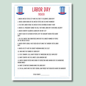 Labor Day Trivia Game | Labor Day Printable Party Games | Patriotic ...