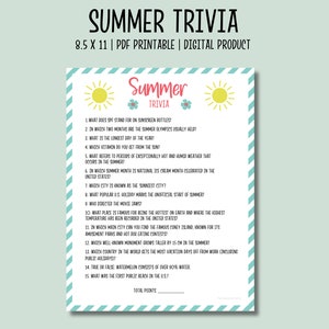 Summer Trivia Game | Summer Printable Party Game | Summer Quiz | Fun ...