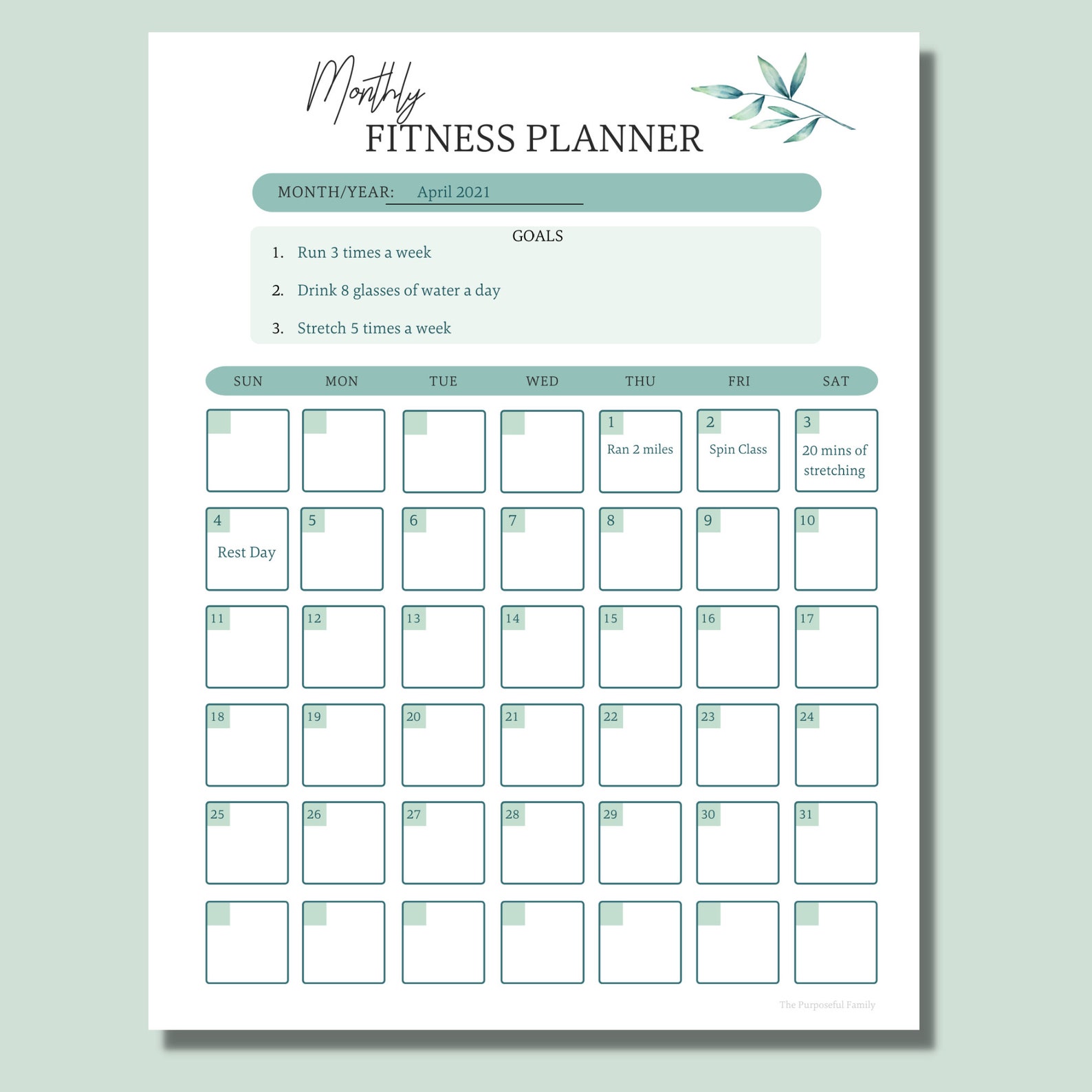 Monthly Fitness Planner PDF | Printable Workout Calendar - Etsy