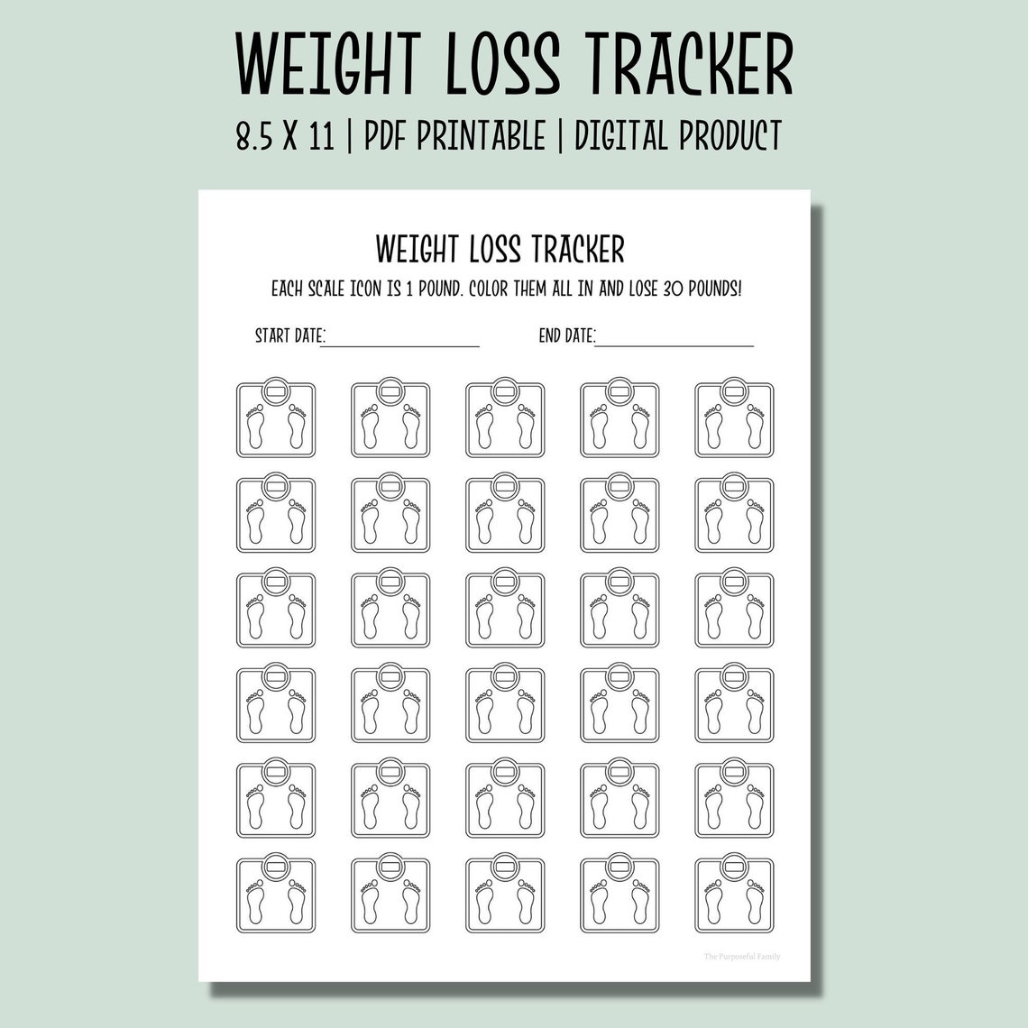 Weight Loss Tracker Printable | Weight Loss Goal Tracker | Weight Loss ...
